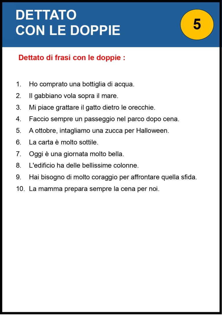 Dettati con Doppie : Esercizi Gratuiti da stampare (PDF)