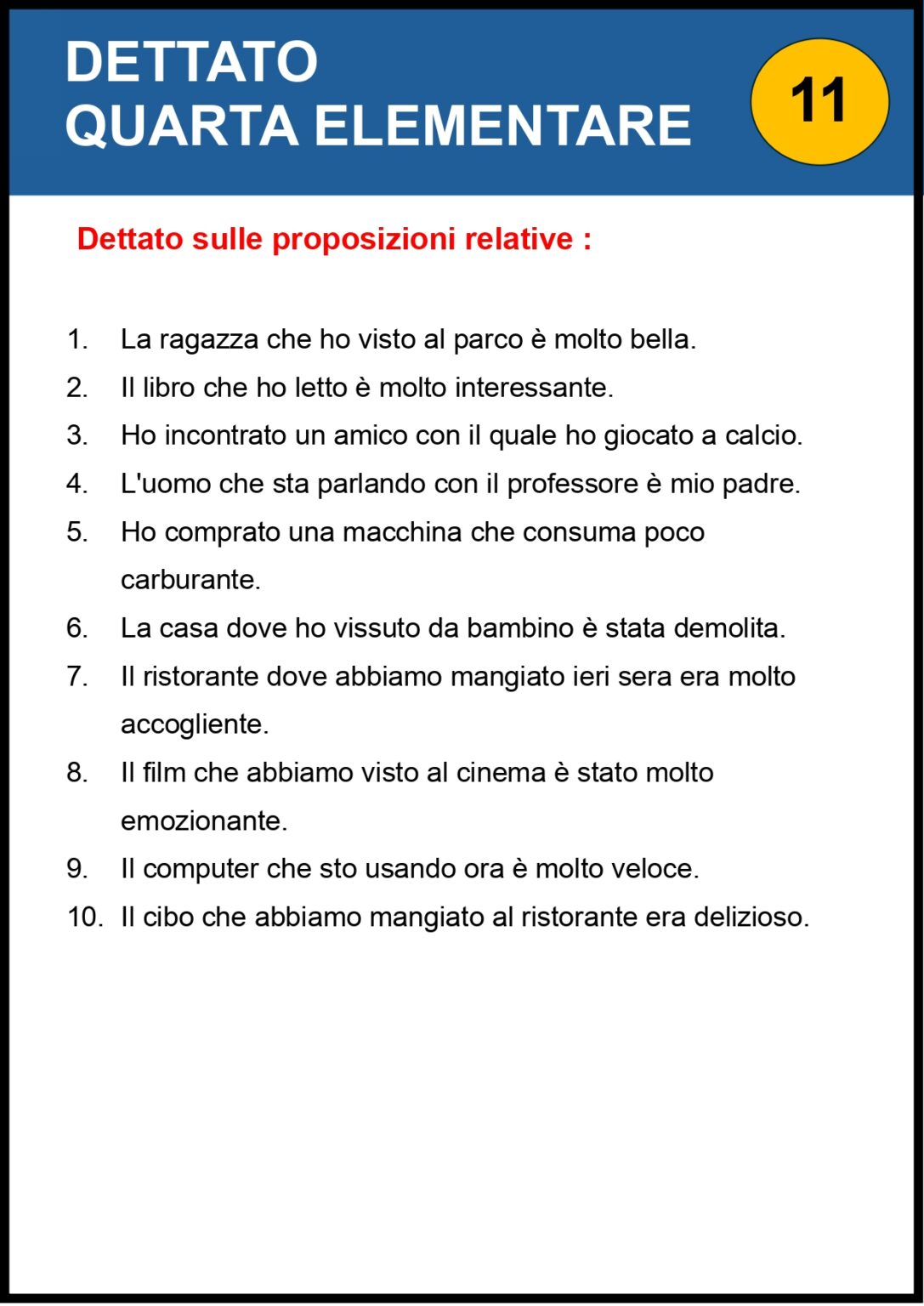 Dettati Quarta Elementare : Esercizi Gratuiti da stampare (PDF)