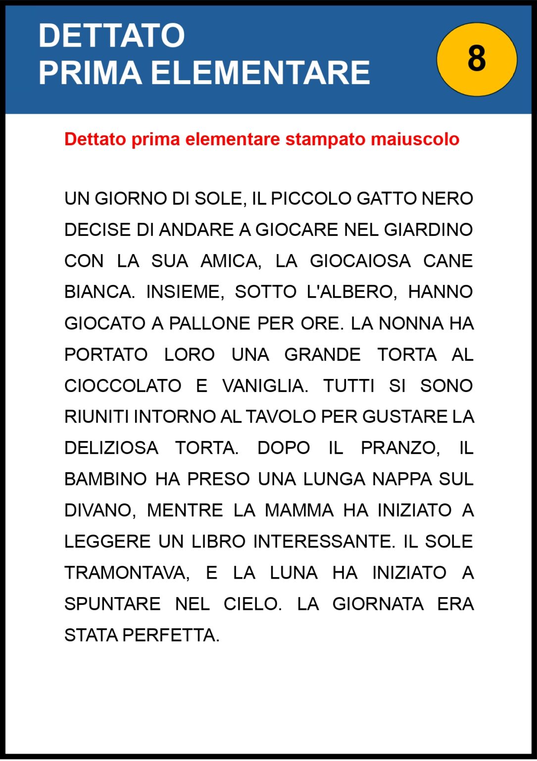Dettati Prima Elementare : Esercizi Gratuiti (PDF)
