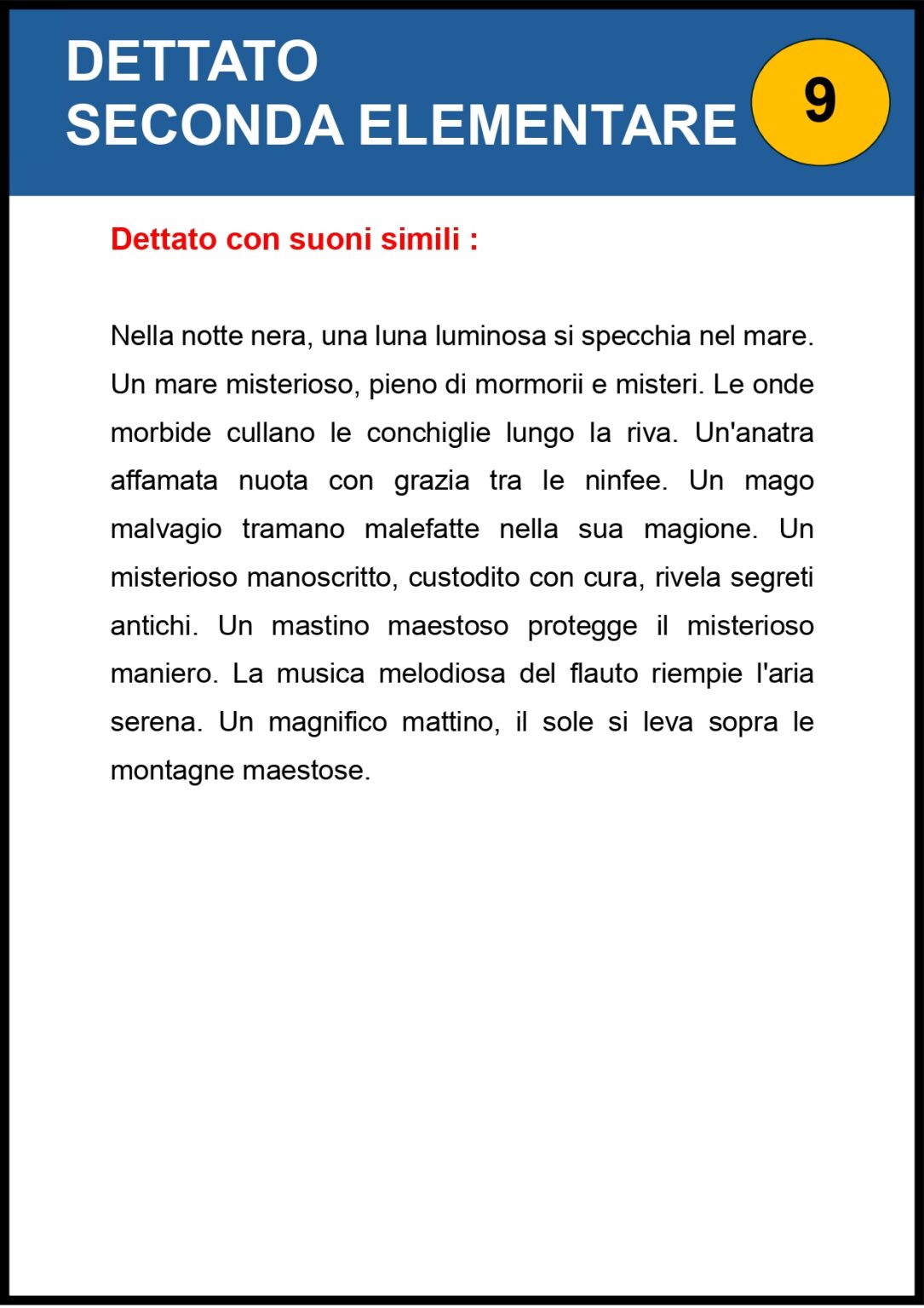 Dettati Seconda Elementare : Esercizi Gratuiti (PDF)