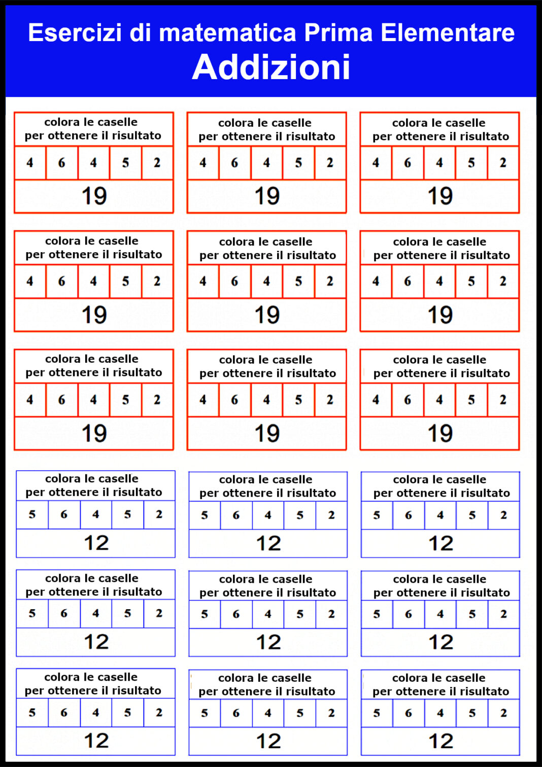 Esercizi di Matematica di Prima Elementare : PDF da stampare