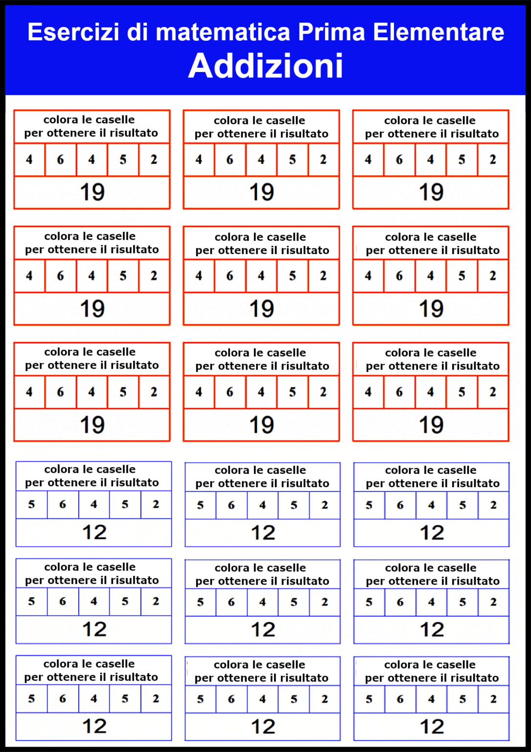 Esercizi di Matematica di Prima Elementare : PDF da stampare