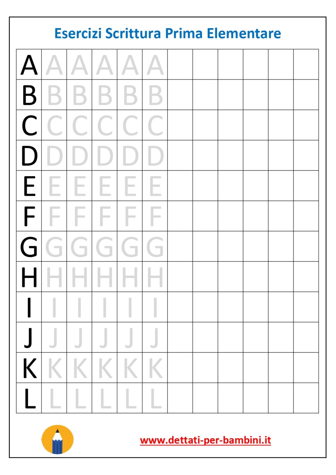 Esercizi Scrittura Prima Elementare da stampare (PDF)