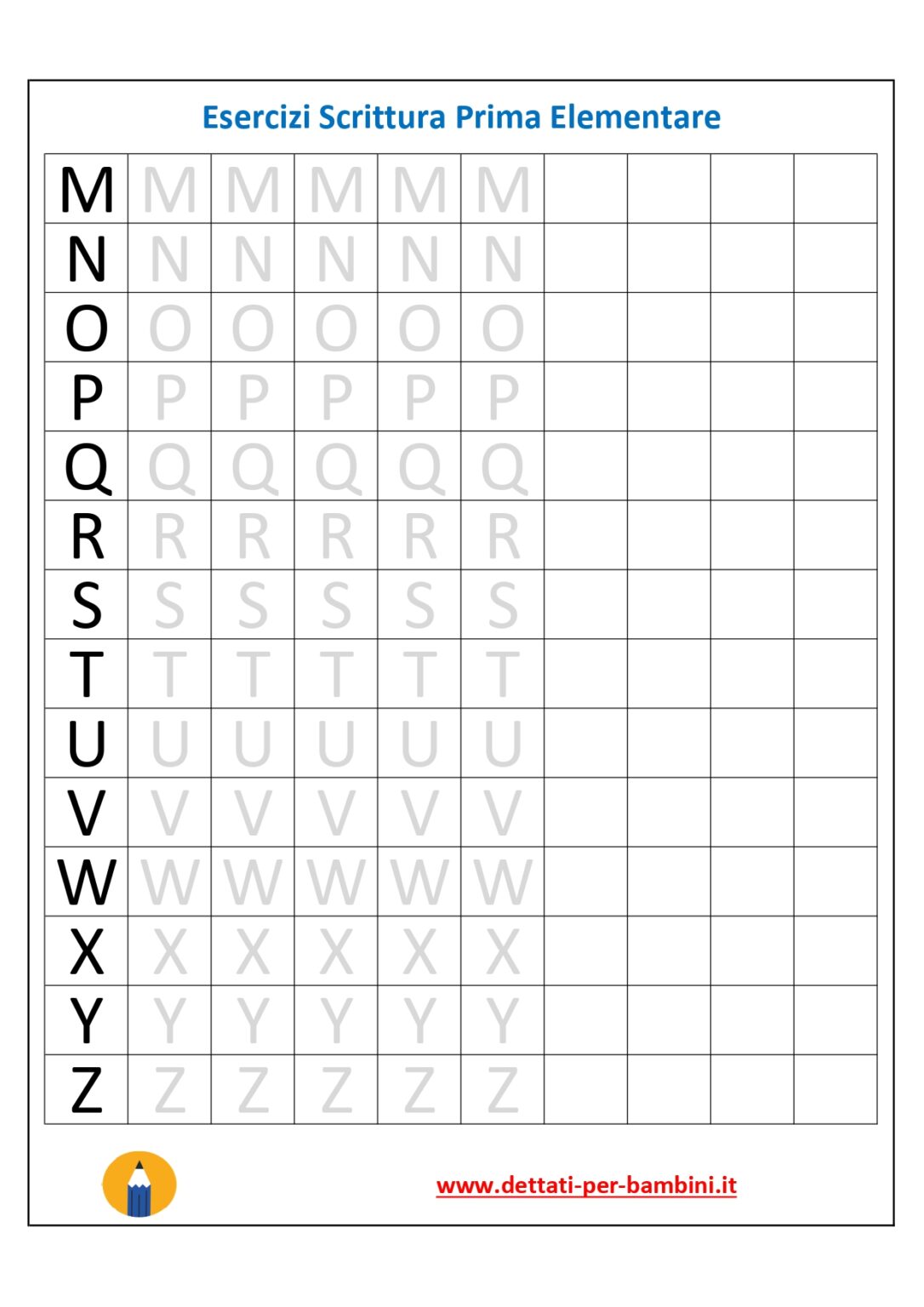 Esercizi Scrittura Prima Elementare da stampare (PDF)