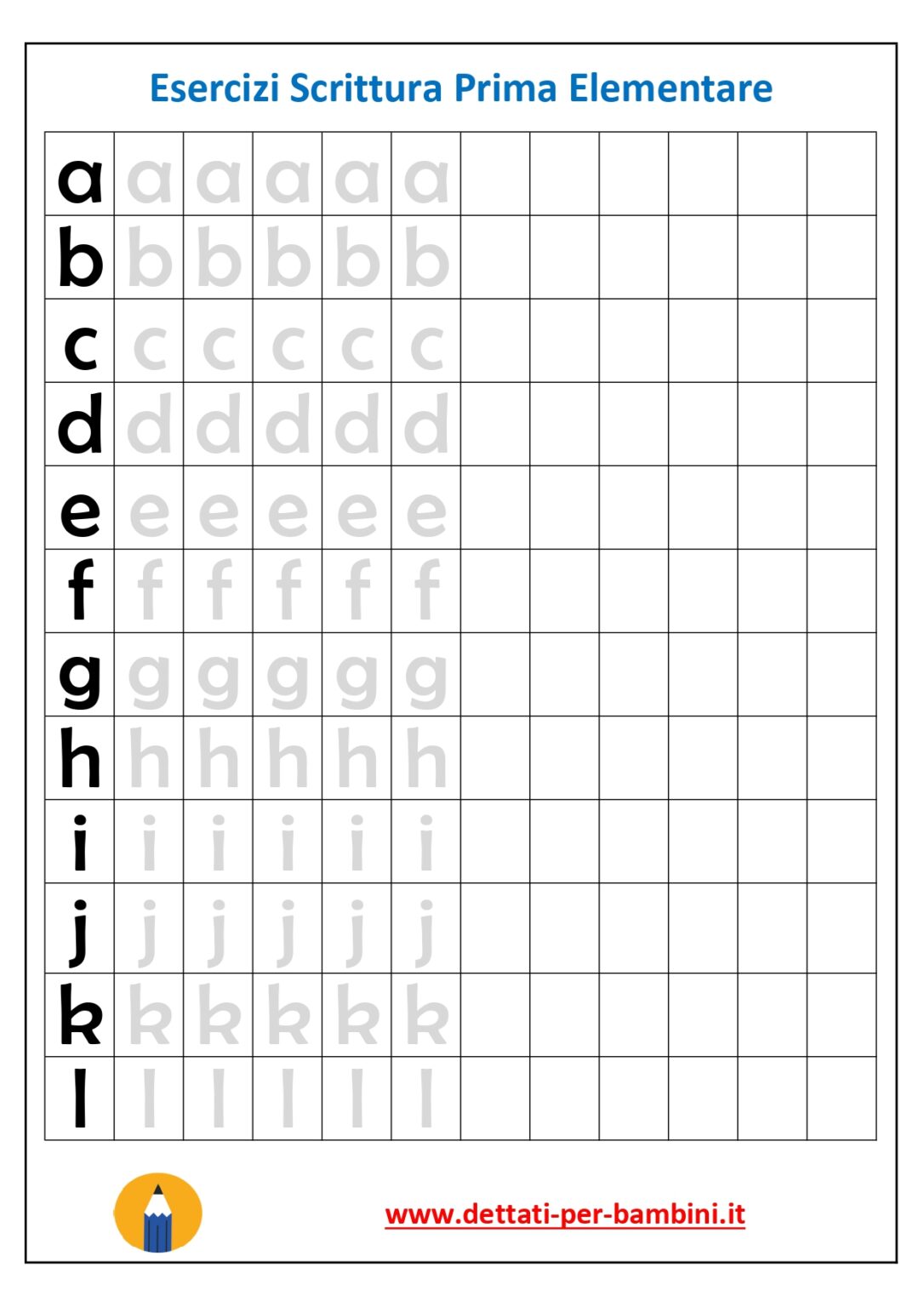 Esercizi Scrittura Prima Elementare da stampare (PDF)