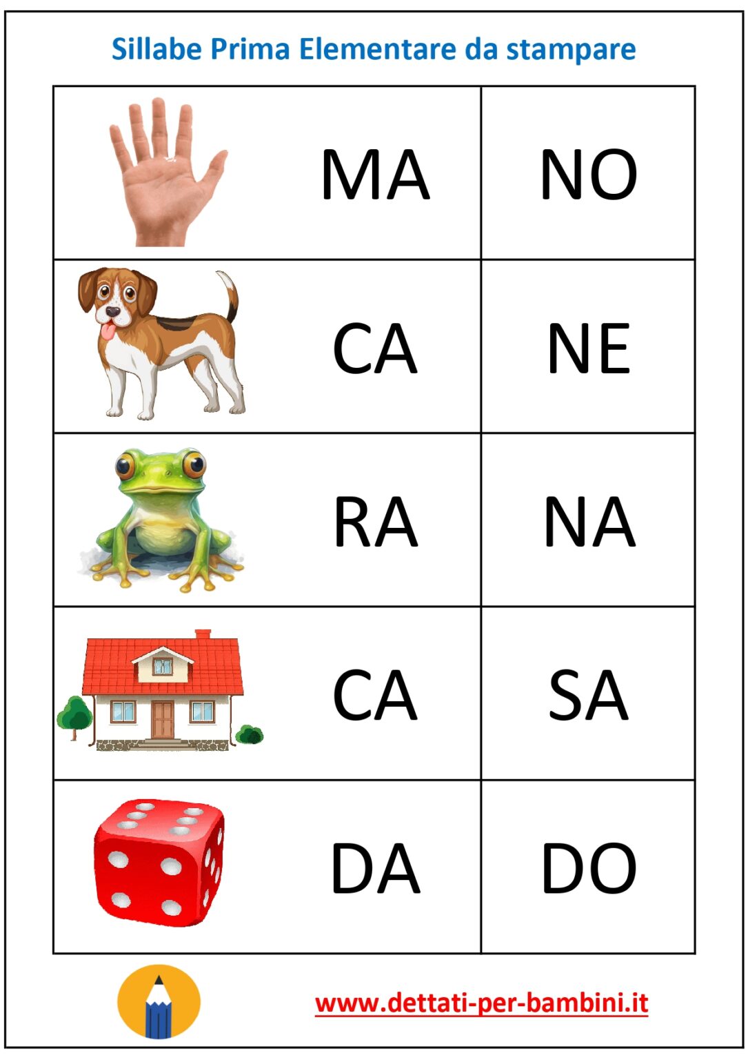 Sillabe da Stampare Prima Elementare (Schede PDF)