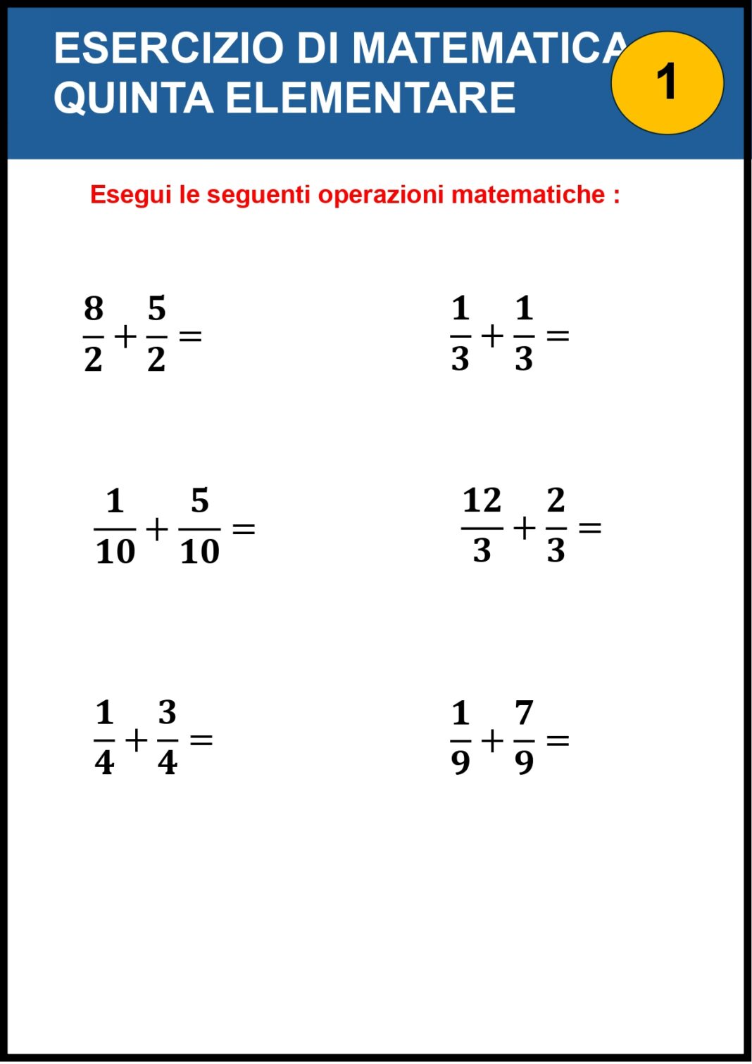Esercizi Matematica Quinta Elementare