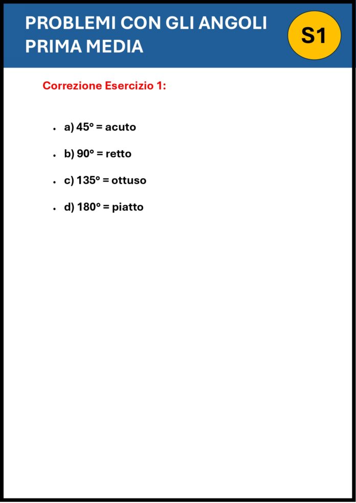 Problemi con gli Angoli Prima Media PDF da stampare