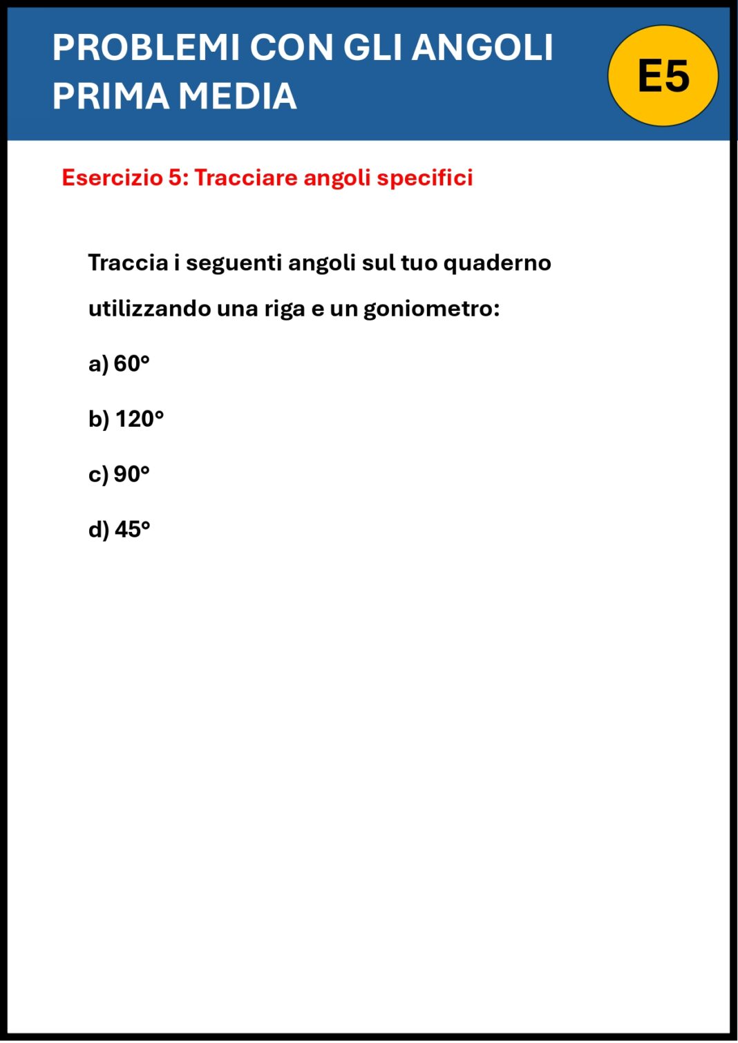 Problemi con gli Angoli Prima Media PDF da stampare