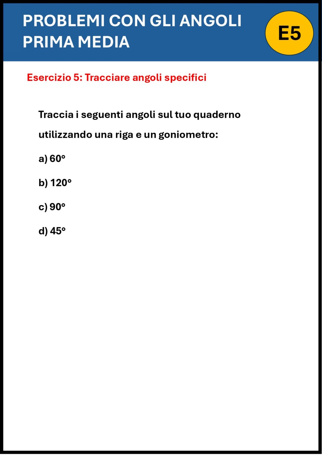 Problemi con gli Angoli Prima Media PDF da stampare