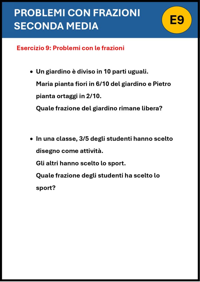 Problemi con le Frazioni Seconda Media con Soluzioni
