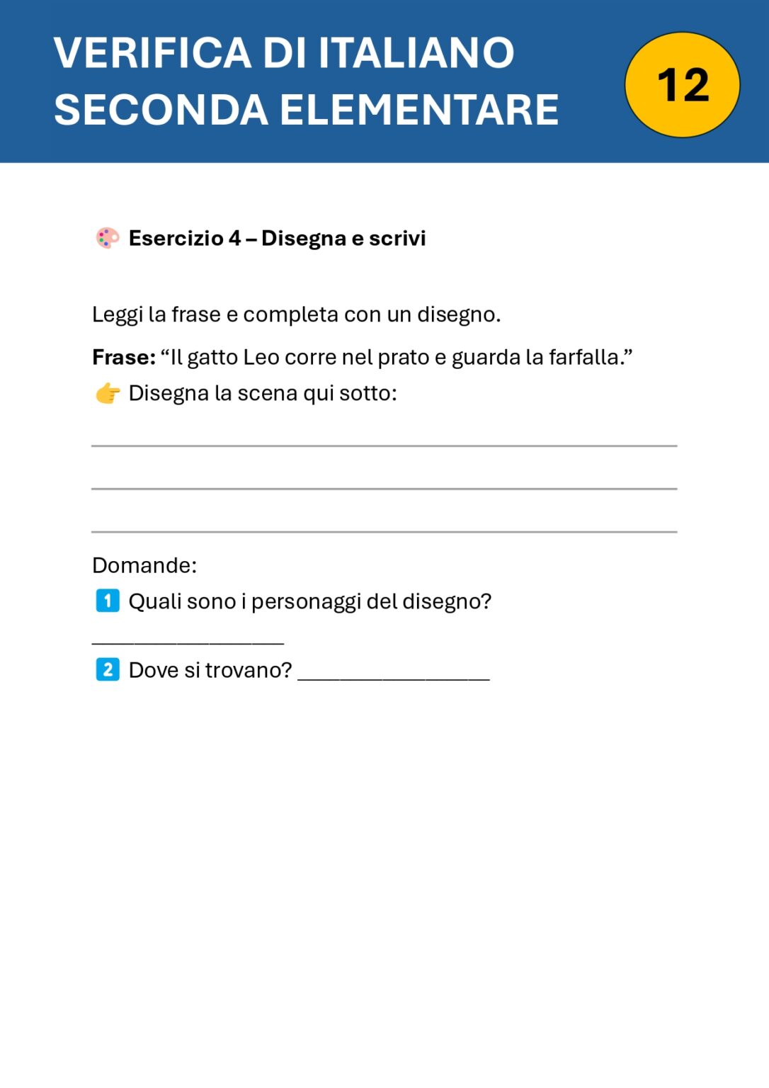 Verifica Italiano Seconda Elementare da stampare (PDF)