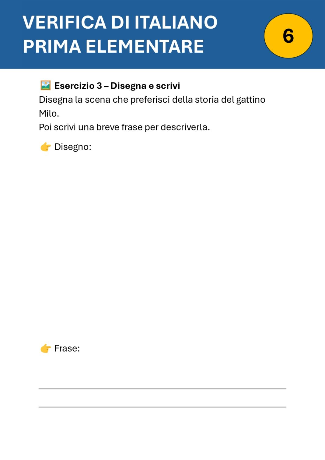 Verifica Italiano Prima Elementare da stampare (PDF)