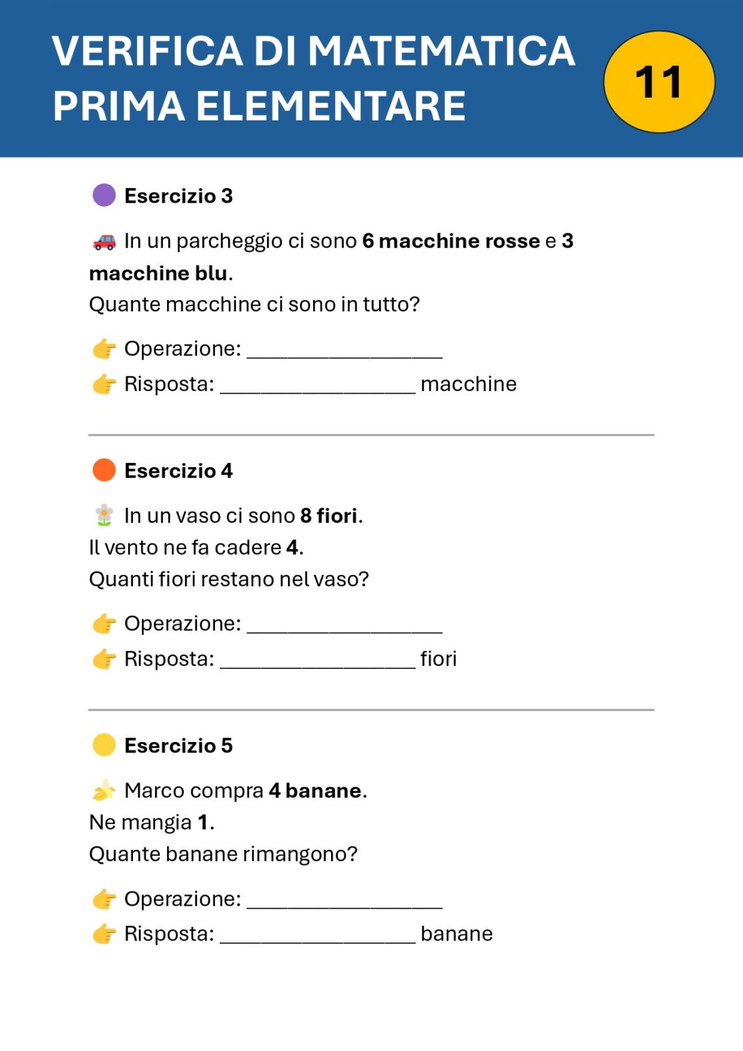 Verifiche di Matematica Prima Elementare da stampare (PDF)