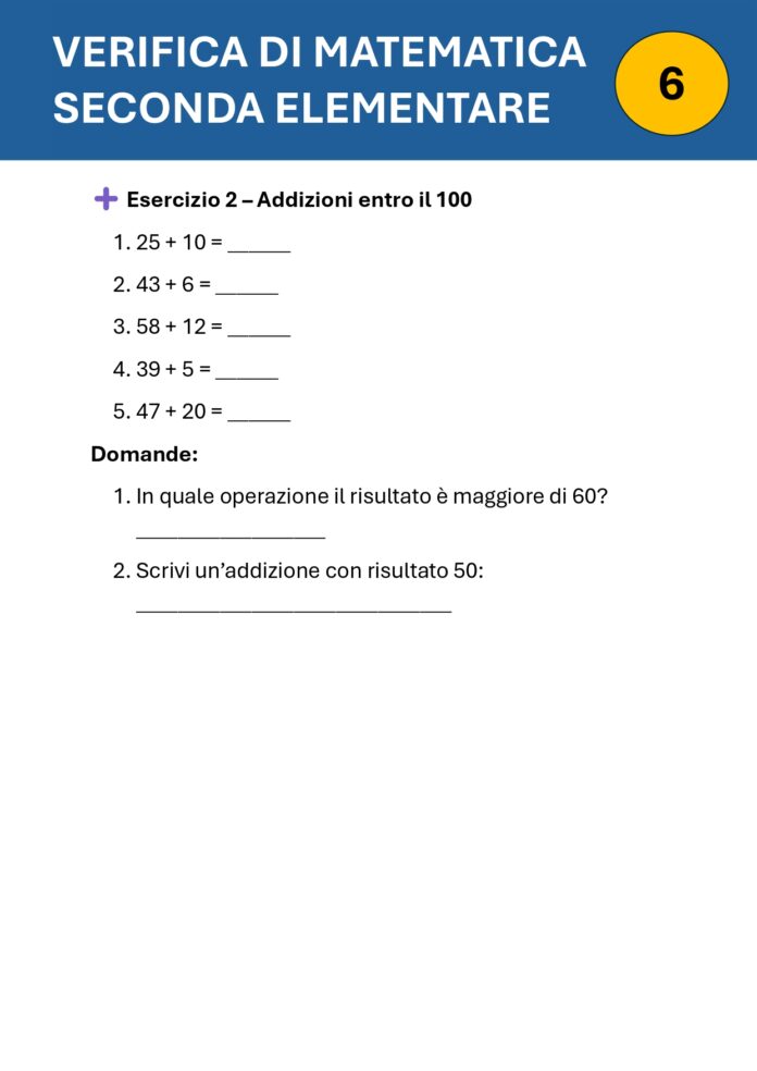 Verifica Matematica Seconda Elementare PDF