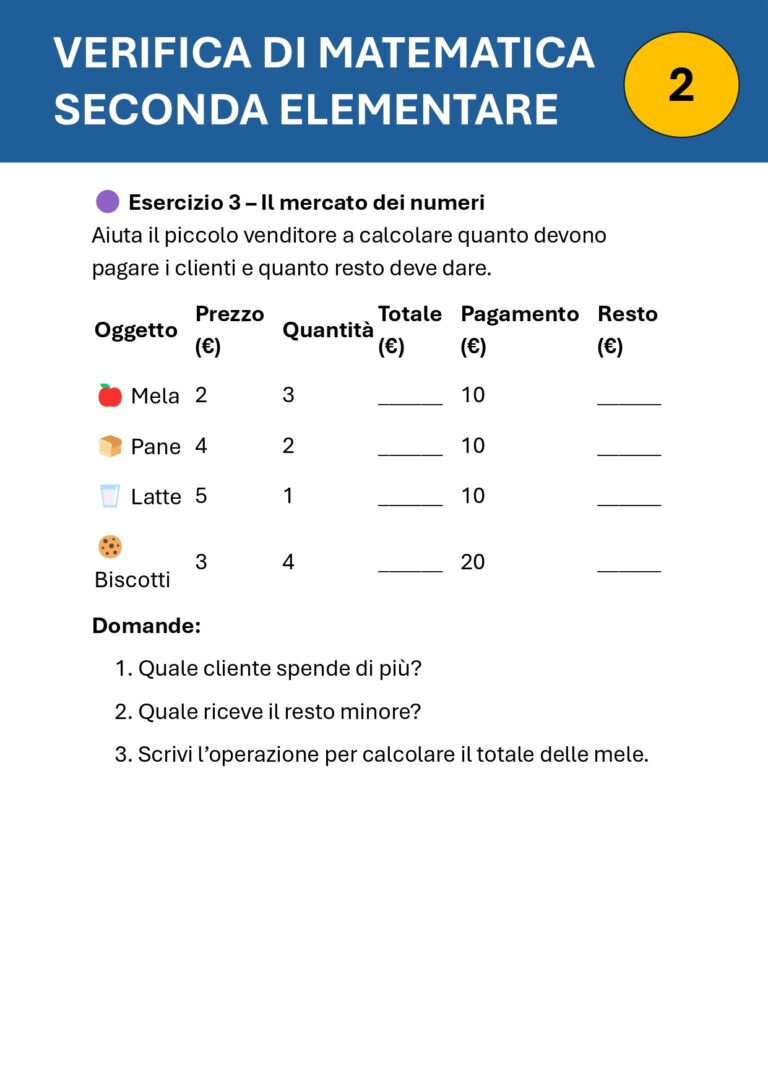 Verifica Matematica Seconda Elementare PDF